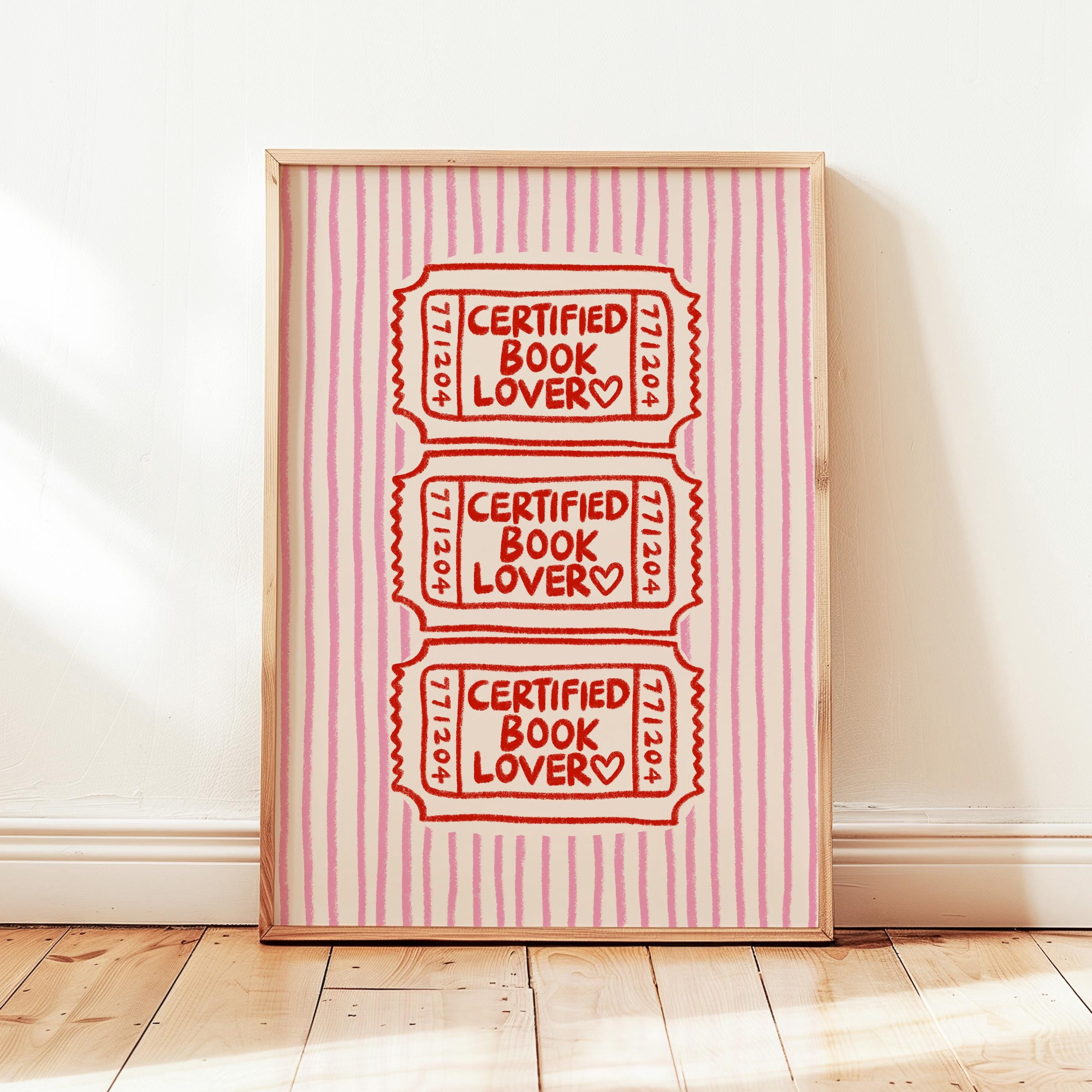 Book Lover Ticket Print Red Pink Preppy Bookish Wall Art Booktok Wall ...