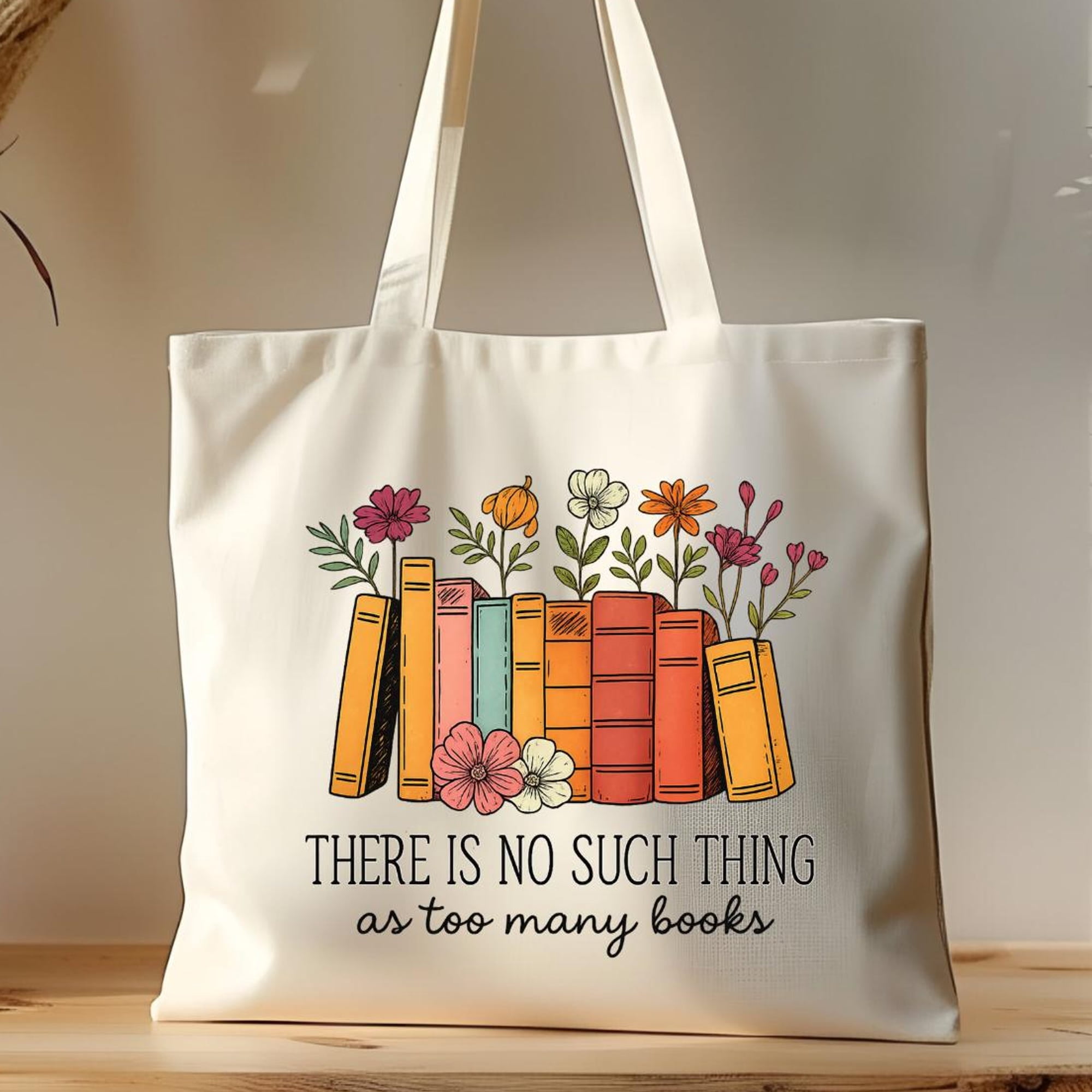 Book Lover Tote Bag, Floral Too Many Books Canvas Bag, Cute Gift for ...