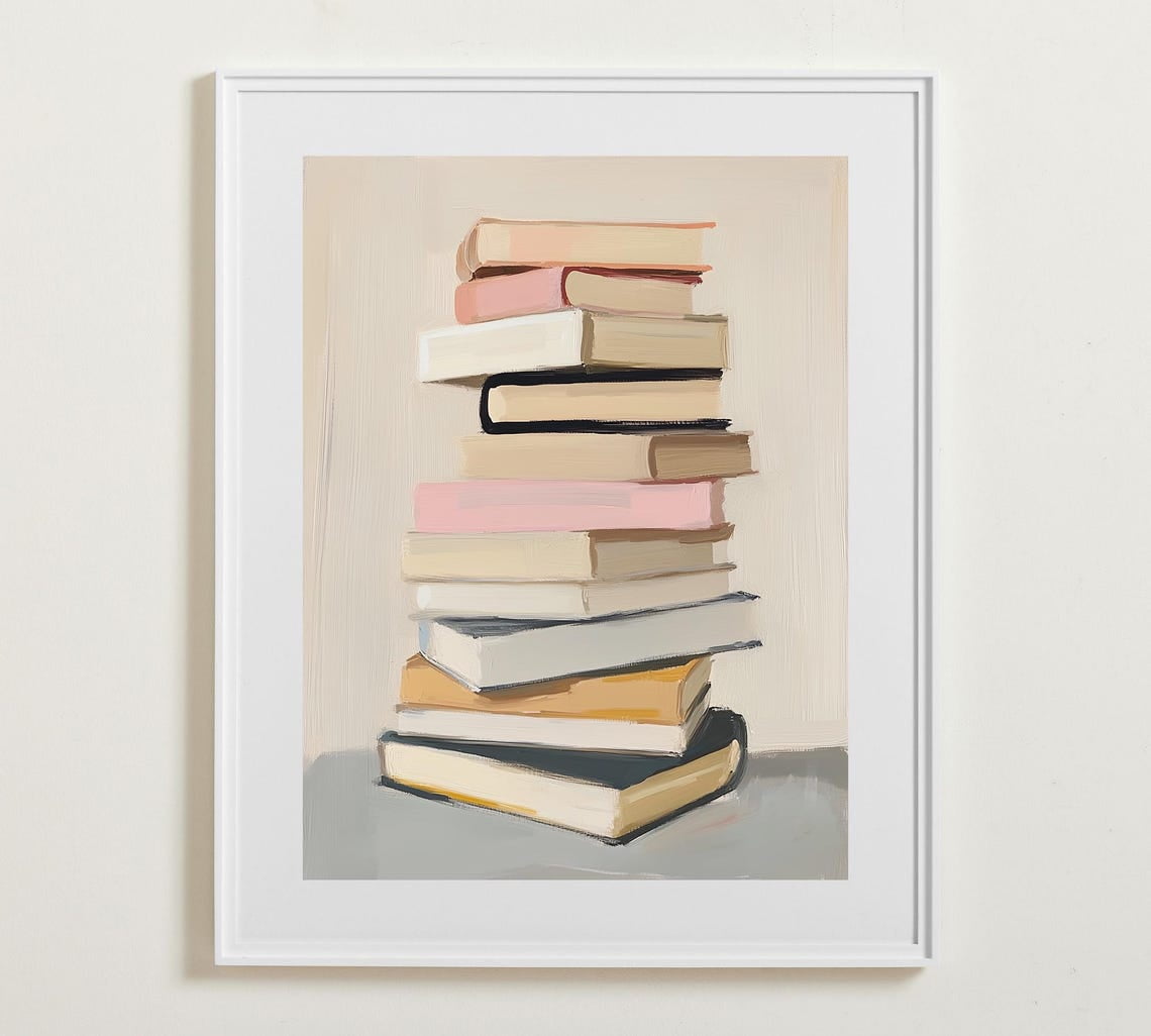 Book Lover Wall Art, Stack Of Books, Bookworm Poster, Trendy Reading ...