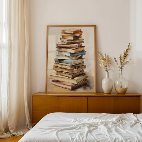 Book Lover Wall Art, Stack Of Books, Readers, Bookish Wall Poster, Cute ...