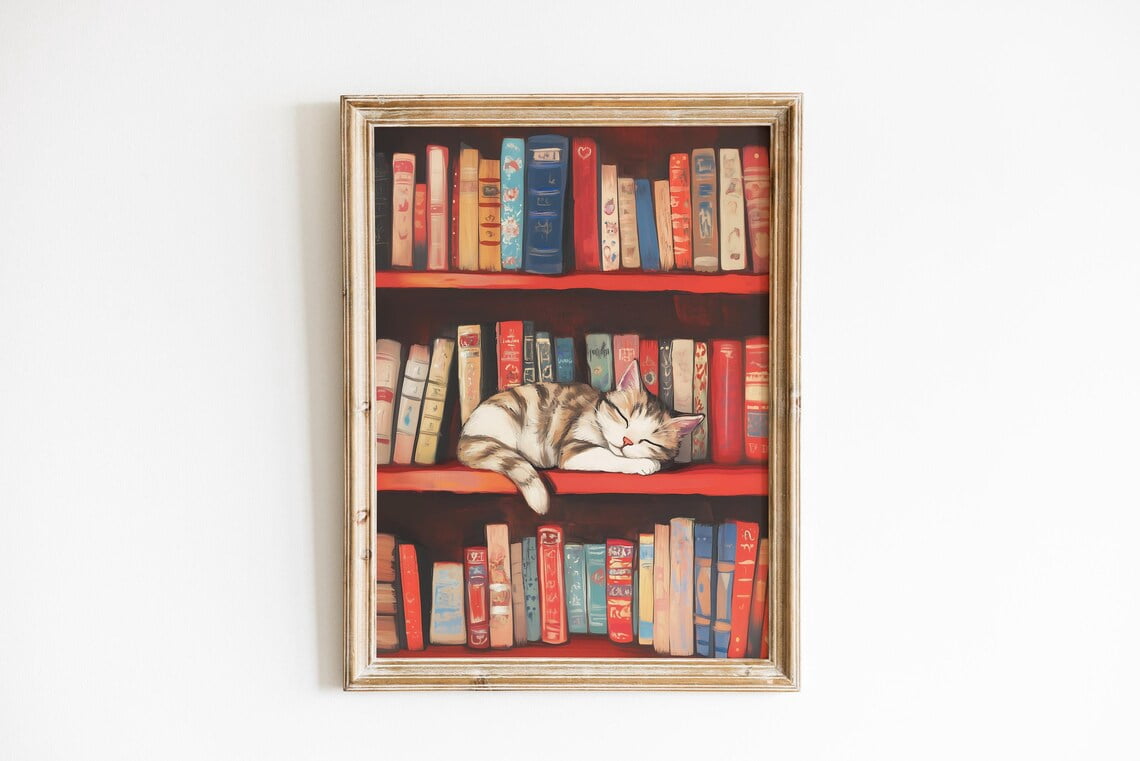Book Lovers Bookshelf Modern Cosy Reading Library Decor, Unframed Paper ...