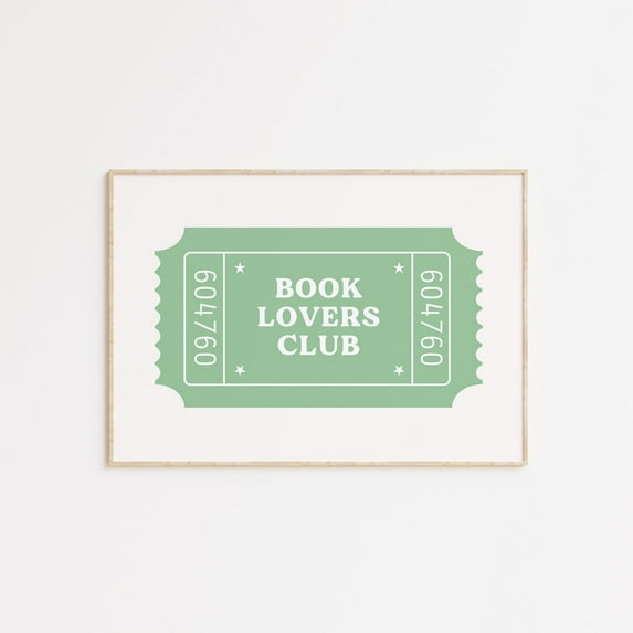 Book Lovers Club Ticket Poster Green Library Wall Decor Poster Decor ...