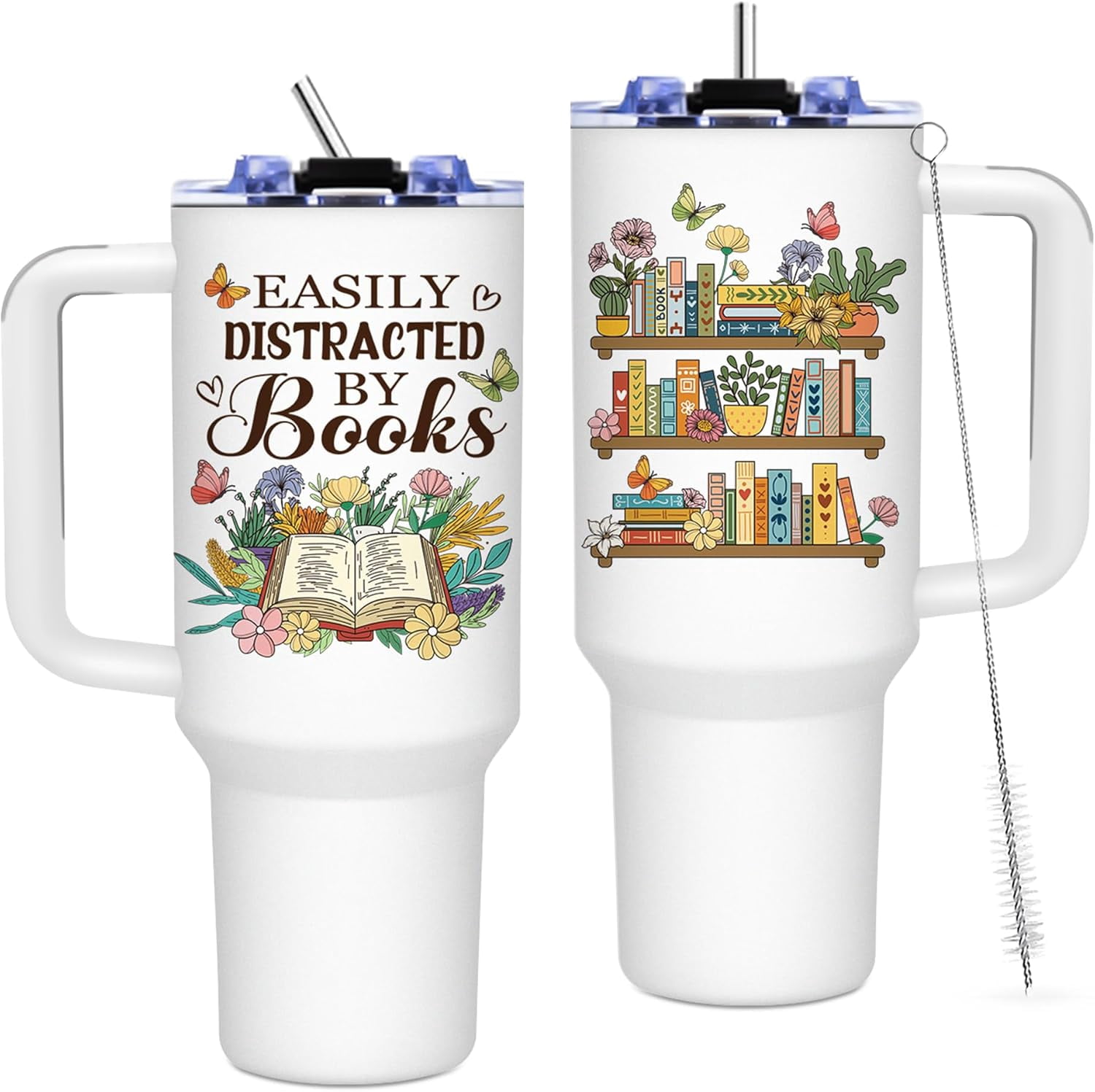 Book Lovers Gifts for Women, Library 40oz Tumbler with Handle and Straw ...