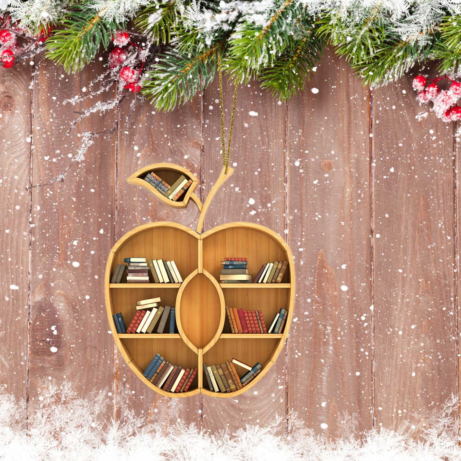 Book Lovers Heart Shaped Bookshelf Pendant Acrylic Ornament Metal ...