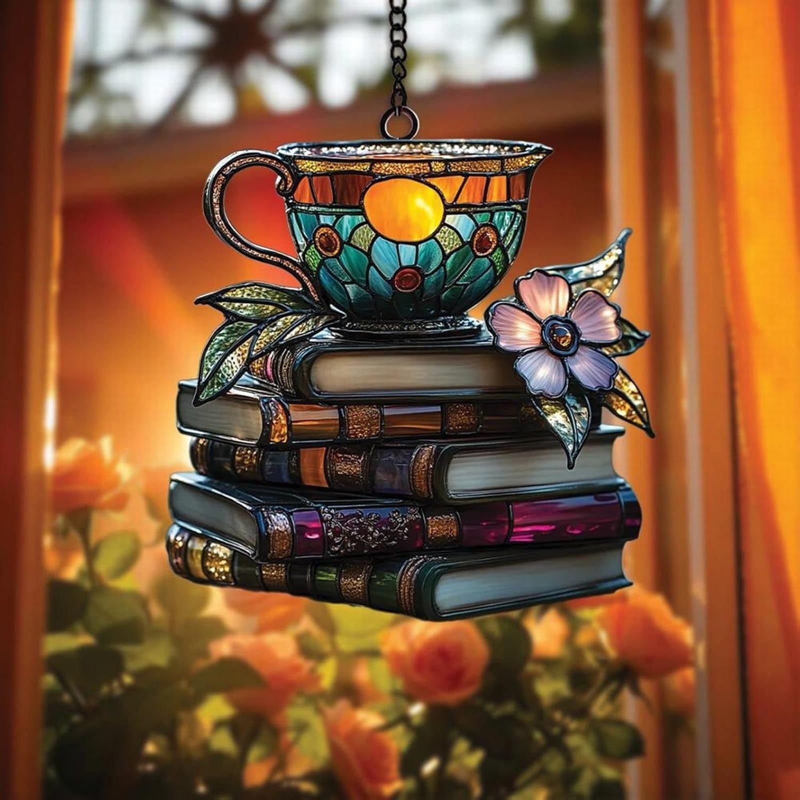 Book Lovers Ornament Acrylic Reading Book Coffee Cup Ornaments Love ...