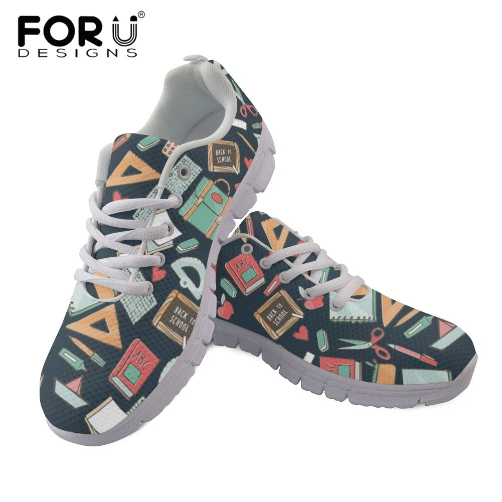 Book Lovers Pattern Sneakers for Women Lightweight Flats Lace Up Shoes Ladies Breathable Air ...