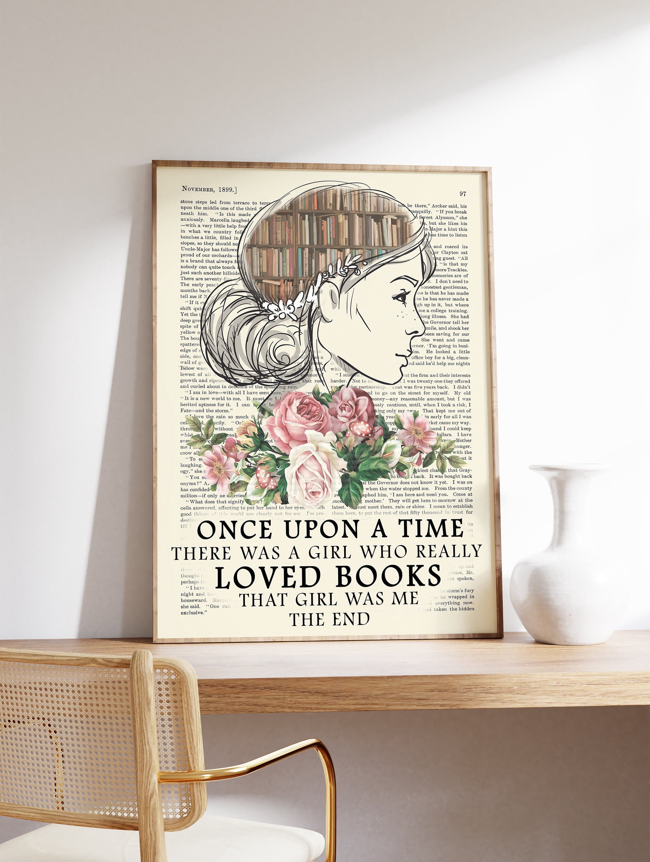 Book Lovers Poster, Floral Poster Print, Vintage Print, Reading Poster ...