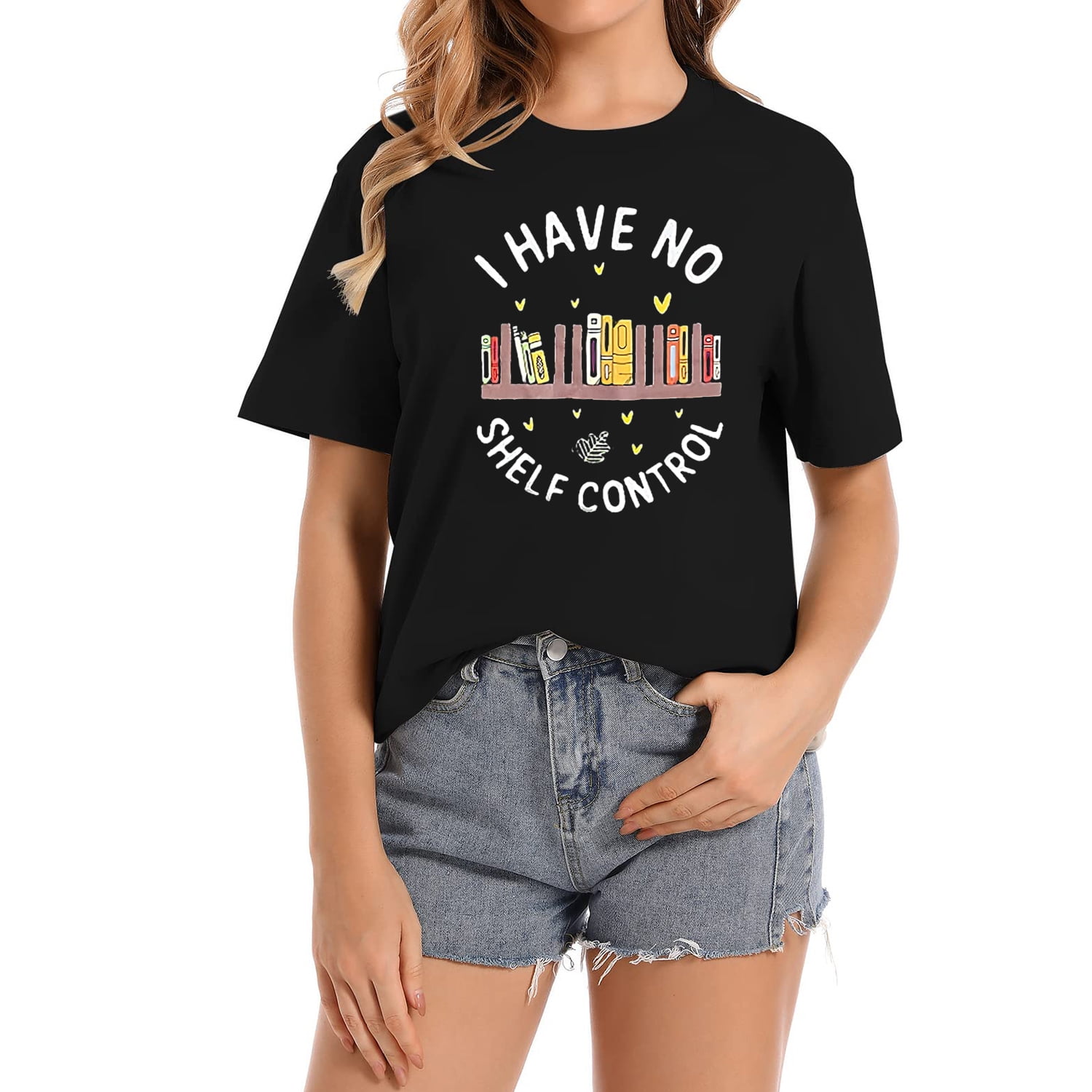 Book Lovers T-Shirt Women I Have No Shelf Control Graphic Tee Book Reading Shirt Cute Book Lover ...
