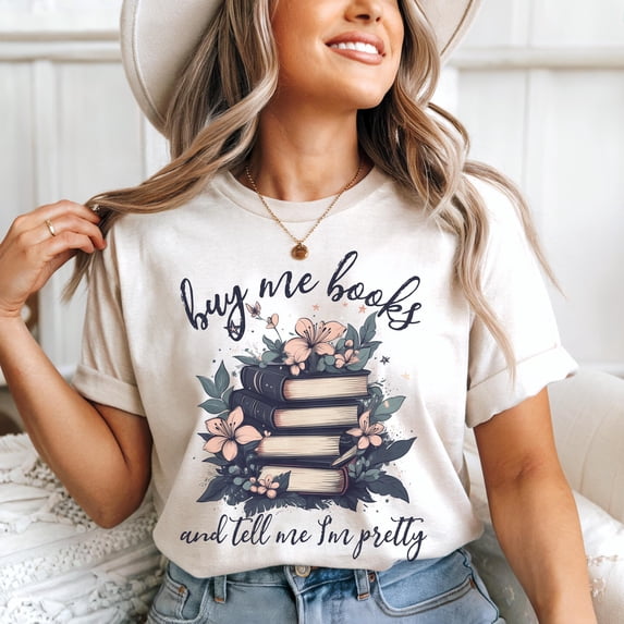 Book Lovers Tee Cute Gift for Readers Cozy Library Tee Floral Graphic ...