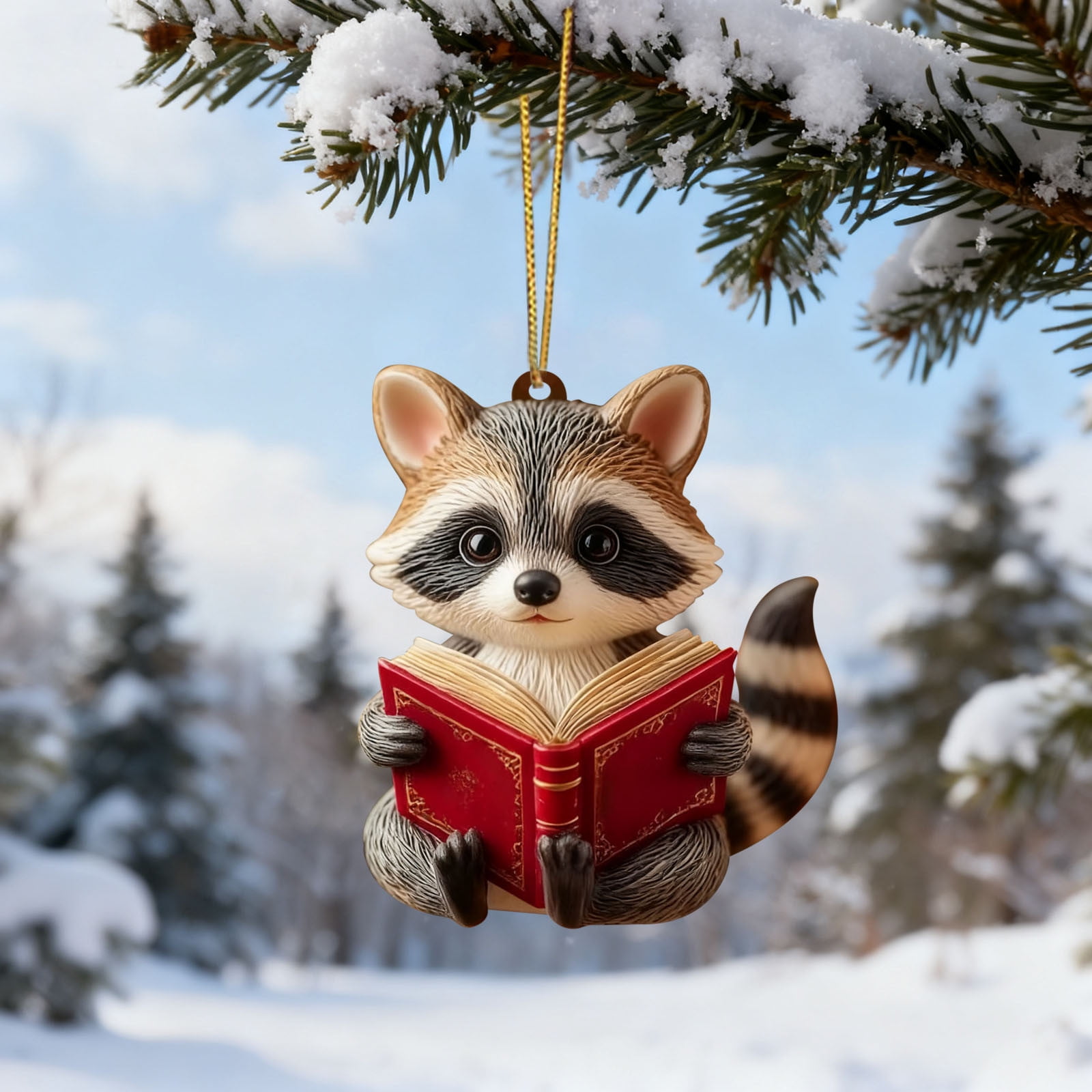 Book-Loving Animal Christmas Ornaments - Durable Resin Fox/Raccoon ...