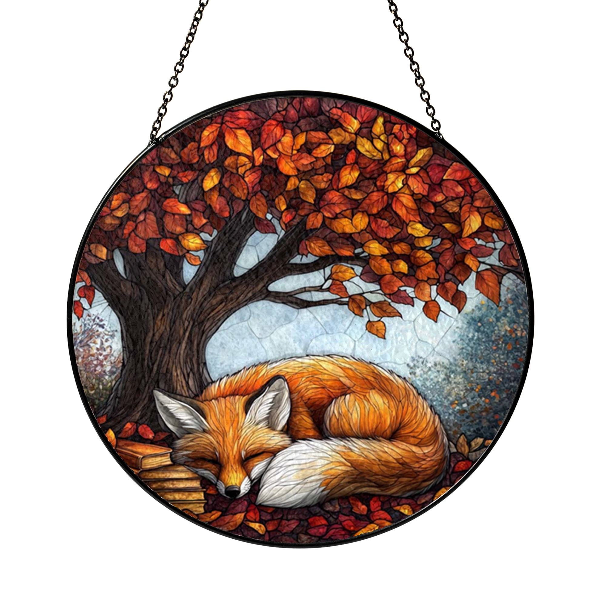 Book Loving Fox Stained Glass Style Suncatcher Window Hanging Decor ...