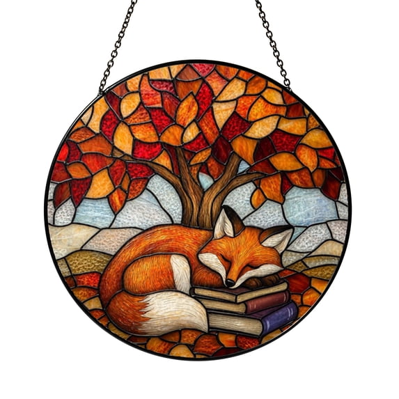 Book Loving Fox Stained Glass Style Window Hanging Suncatcher ...