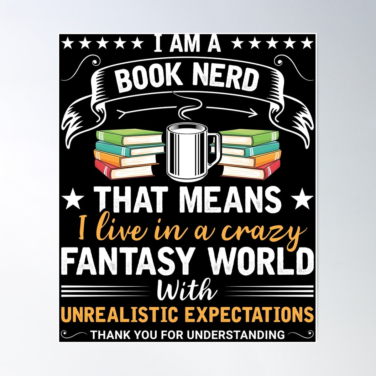 Book Nerd Bookworm Reading Books Funny Book Loving Saying Poster Wall ...