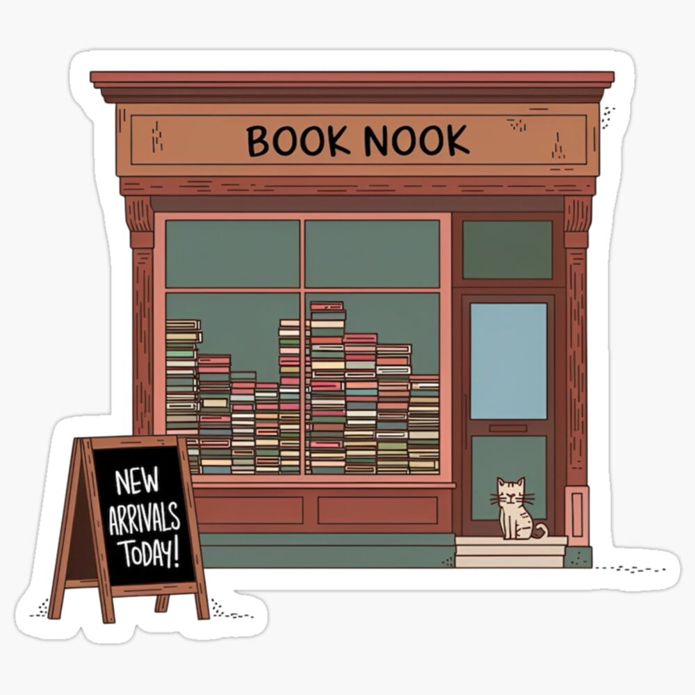 Book Nook Cozy Retro Bookstore Design Glossy Stickerphone Decal Water ...