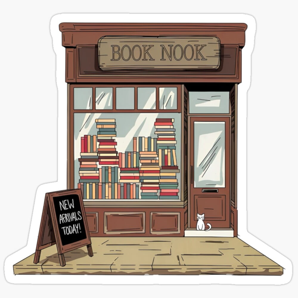 Book Nook Cozy Retro Bookstore Design Stickerphone Decal Water Bottle ...