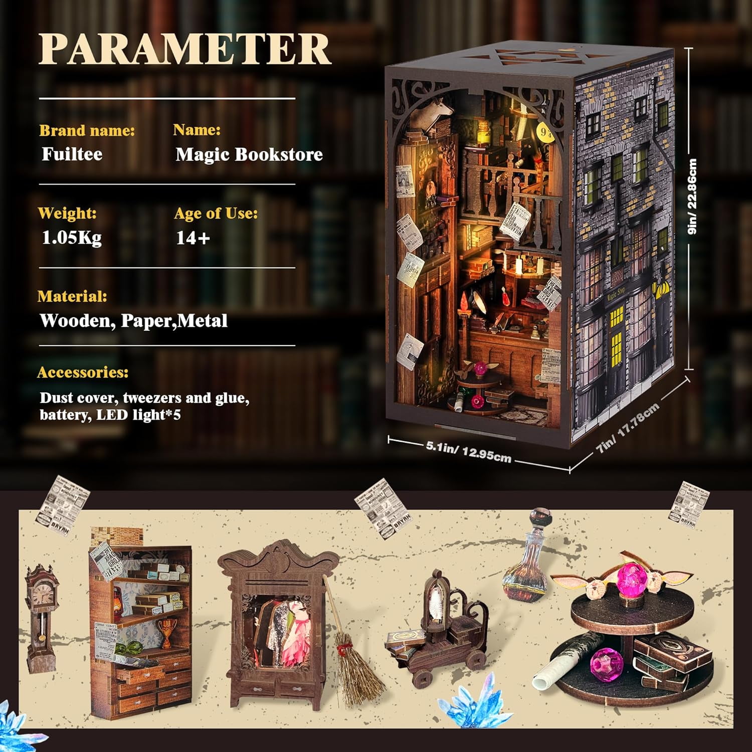 Book Nook Kit, 3D Wooden Puzzle Miniature Booknook Bookend Bookshelf ...