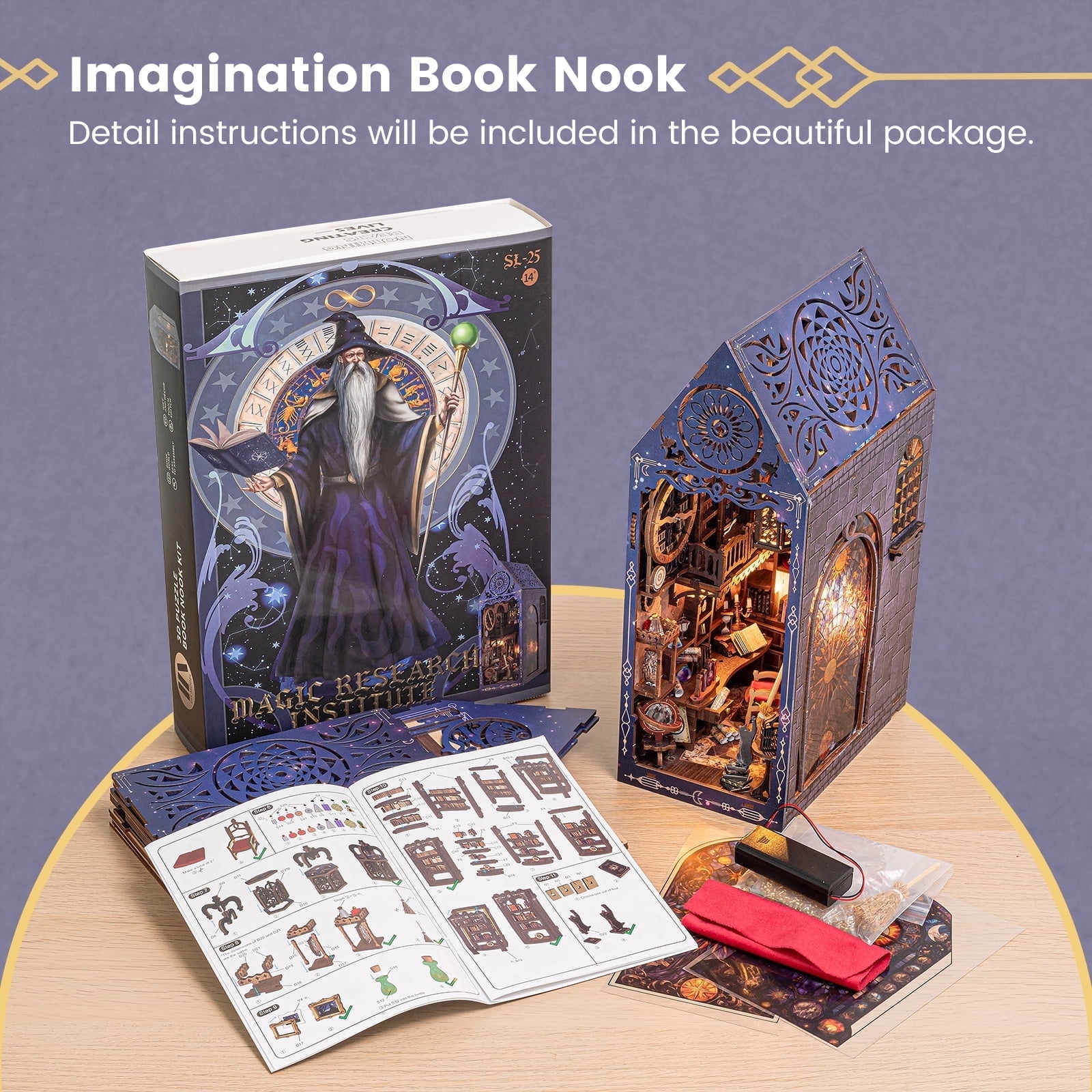 Marycele Book Nook Kit for Adults Teens, 3D Wooden Puzzles with Sensor ...