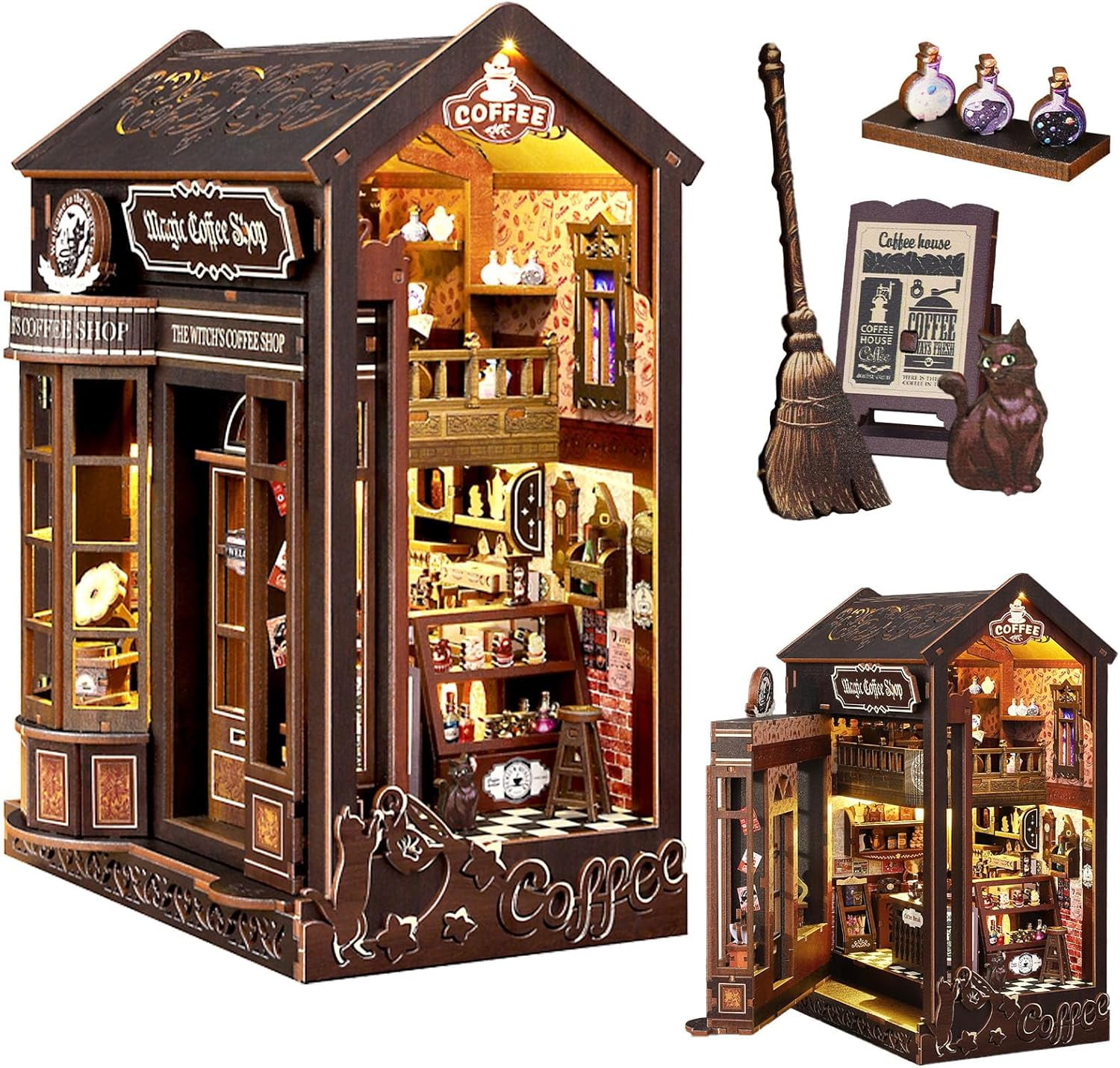 Book Nook Kit Magic Coffee Shop, DIY Miniature House with LED Lights ...