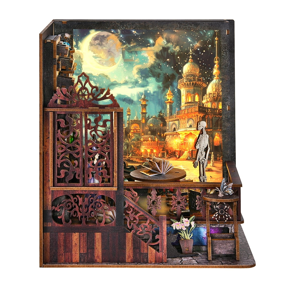 Book Nook Kit Magic Town DIY Wooden Puzzle Light Picture Bookshelf ...