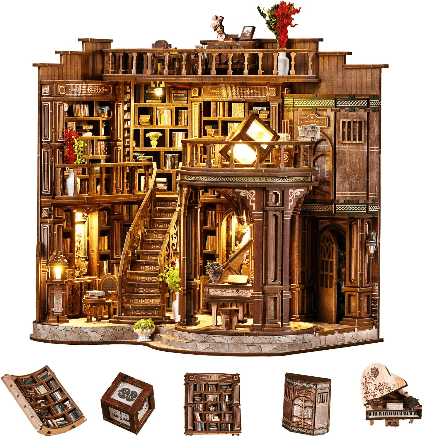 Book Nook Kit, Qissep DIY Miniature Dollhouse Book Nook Kit, Model Kits ...
