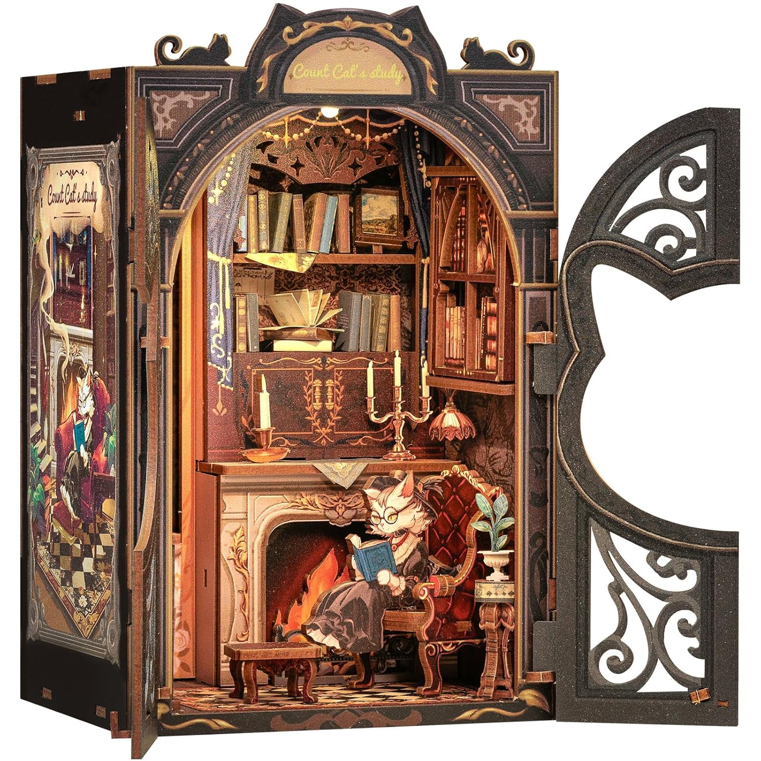 Book Nook Wizardi Miniature - Count Cat's Study Roombox Kit - Walmart.com