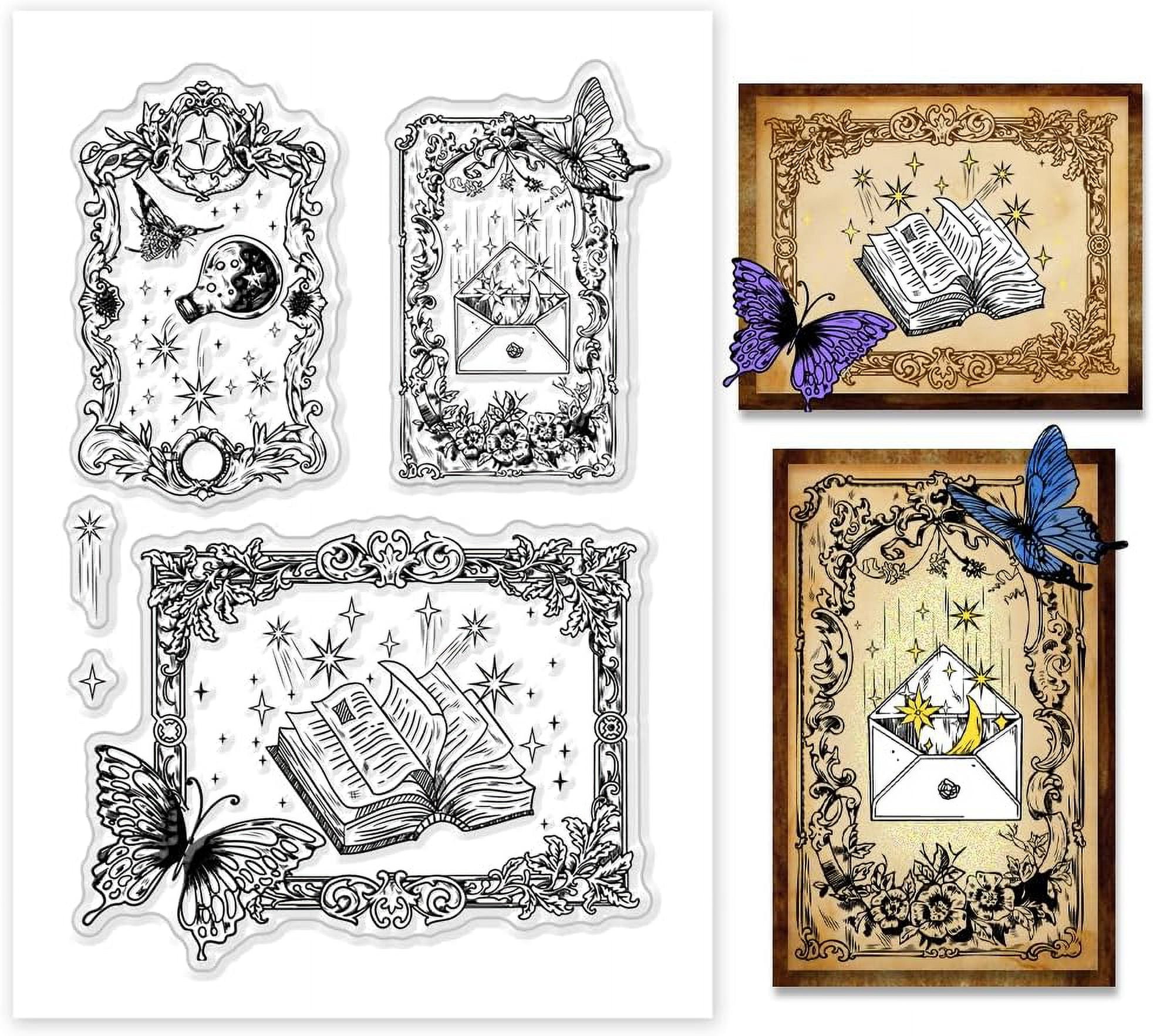 Book Pattern Clear Stamps Meteor Frame Book Transparent Rubber Stamps ...