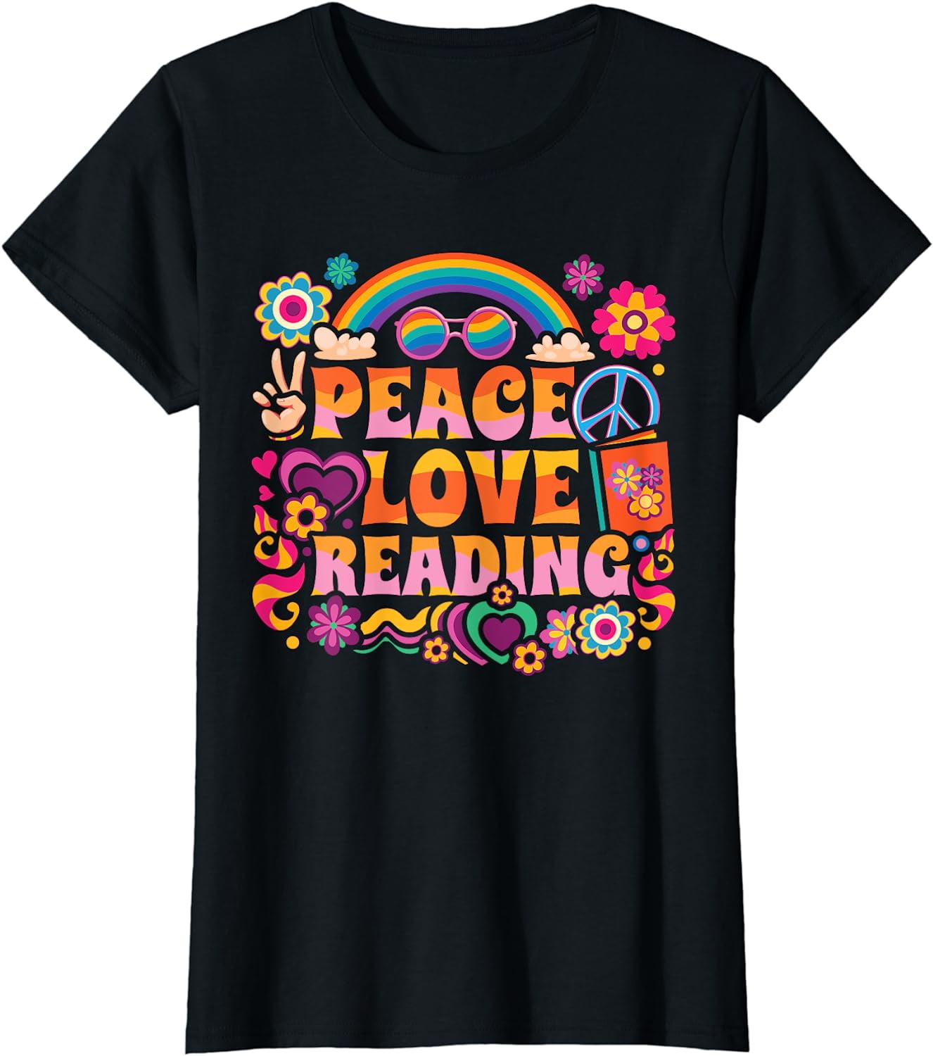 Book Peace Bookworm Hippie Rainbow Peace Sign T-Shirt - Walmart.com