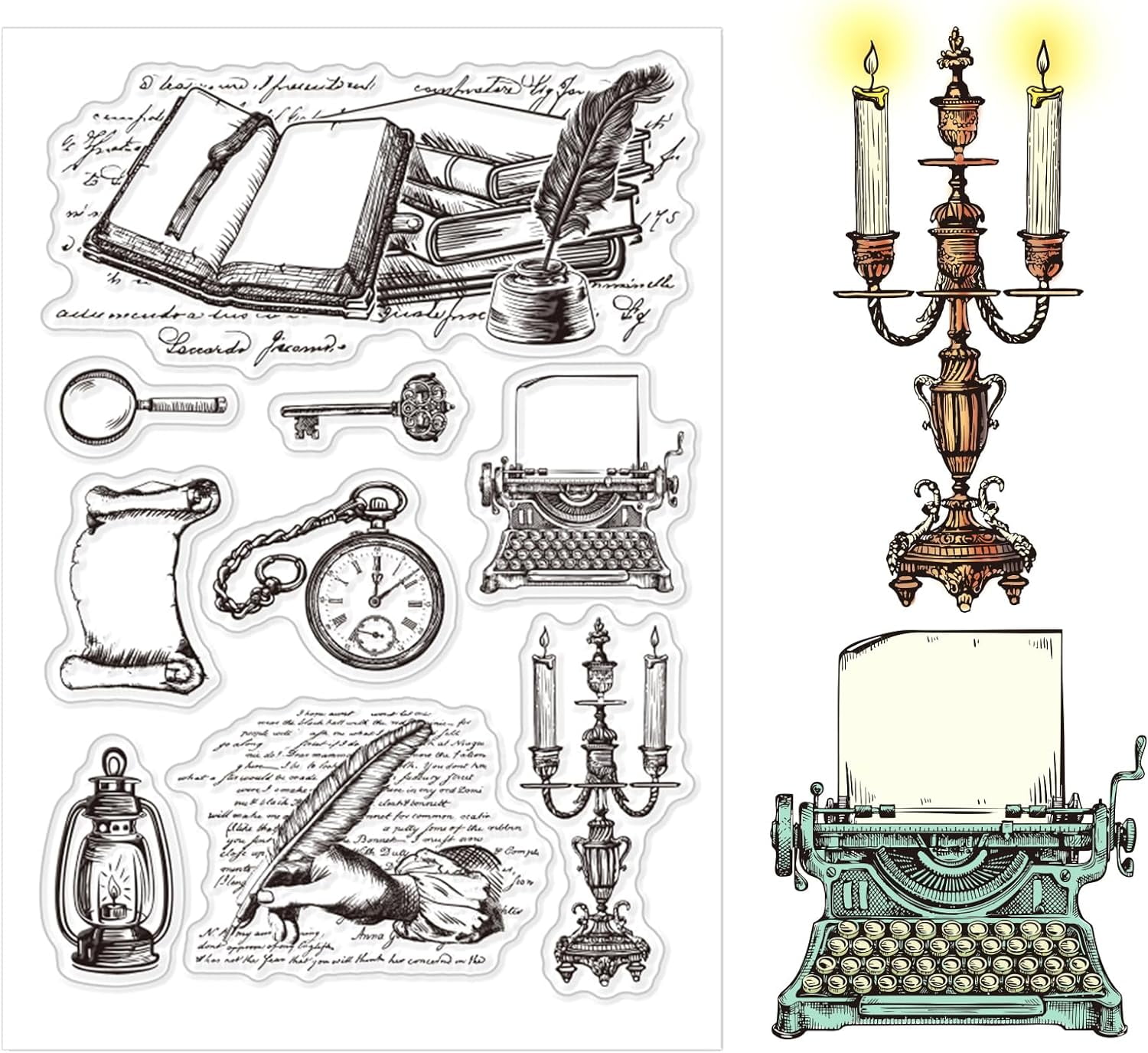 Book Pens Typewriter Background Clear Stamps Transparent Silicone ...