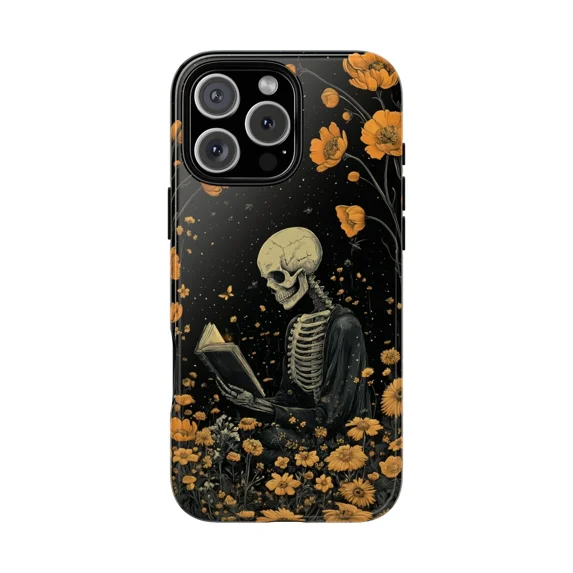 Book Reading Skeleton Floral Art Phone Case for iPhone Case 17 to 11 ...