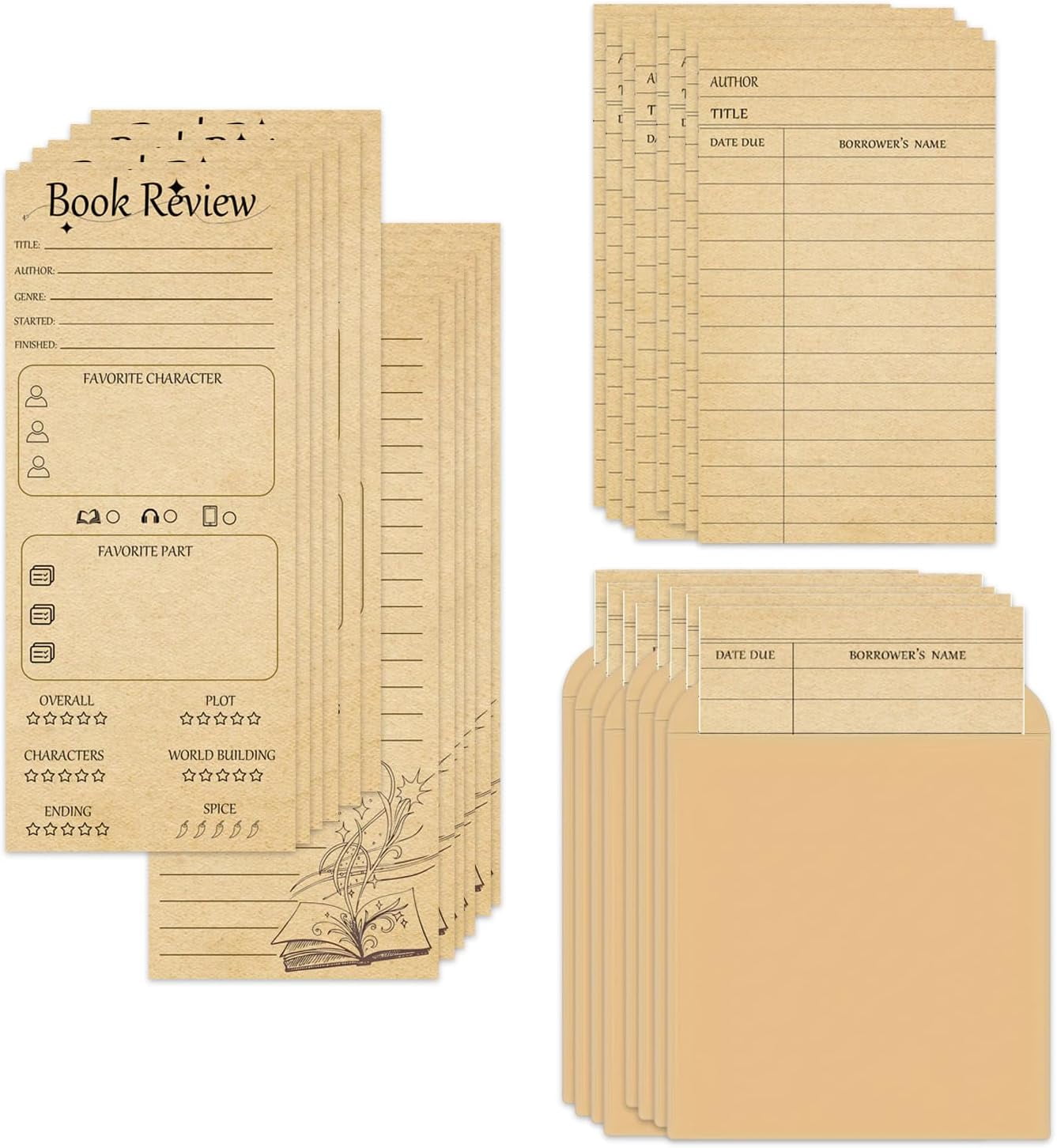 Book Review Bookmarks Bulk Vintage Library Card Pockets with Envelopes ...