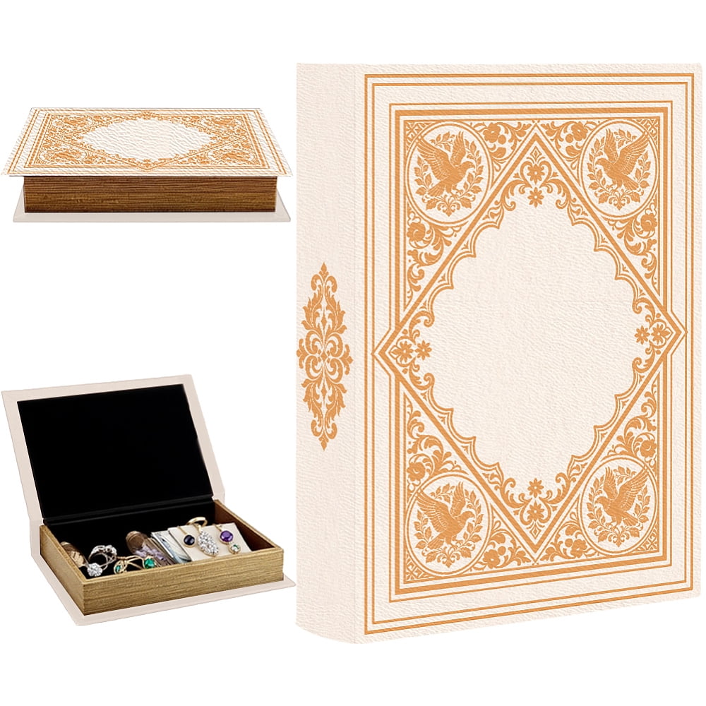Book Shaped Printed Imitation Leather Storage Boxes with MDF Floral ...