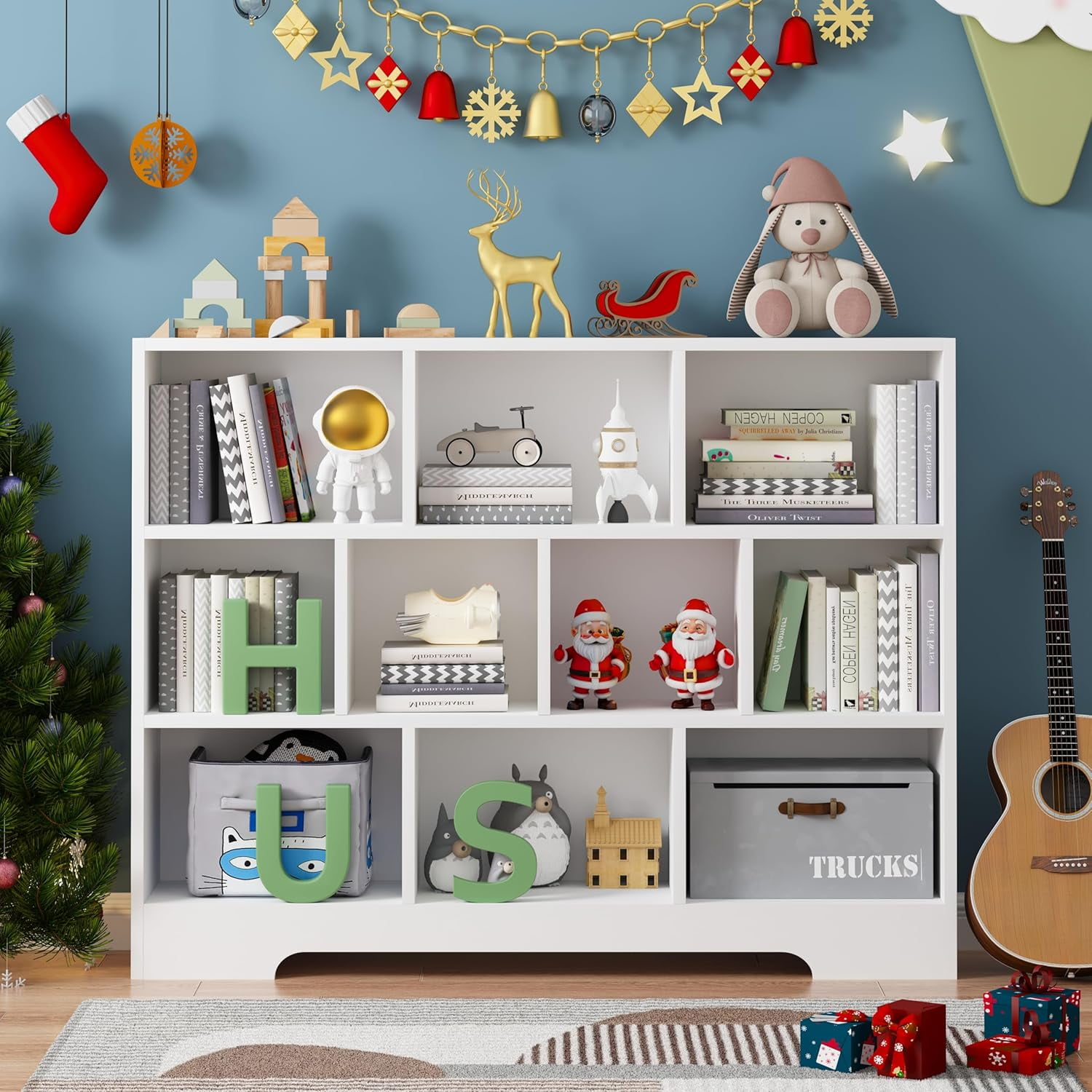 Book Shelf, 10 Cubes Storage Organizer, 3-Tier Open Shelf Wooden ...