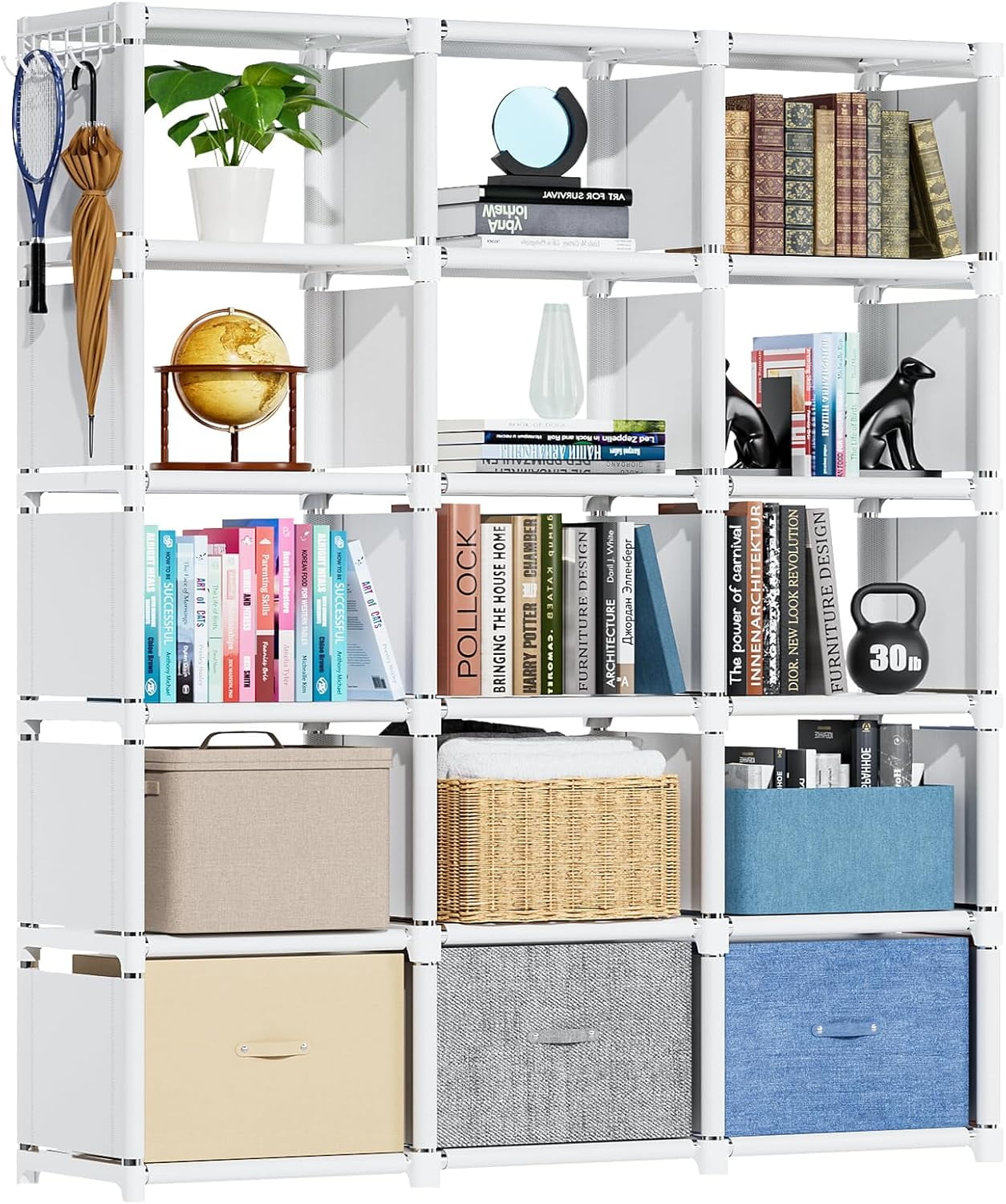 Book Shelf, 12 Cube Storage Organizer, DIY Bookcase, Metal Bookshelf,Tall Book case for Bedroom ...