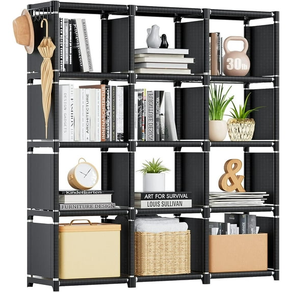 Book Shelf, 12 Cube Storage Organizer, DIY Bookcase, Metal Bookshelf ...