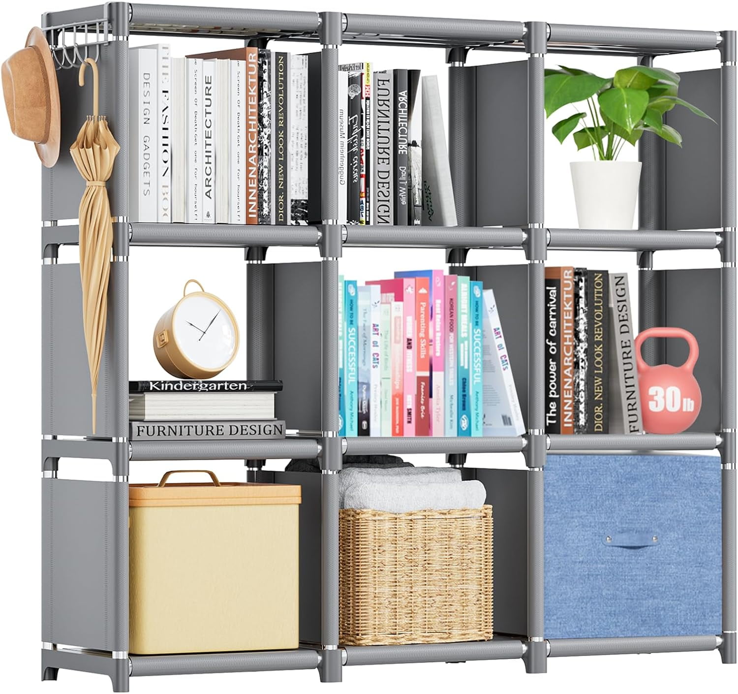 Book Shelf, 12 Cube Storage Organizer, DIY Bookcase, Metal Bookshelf,Tall Book case for Bedroom ...