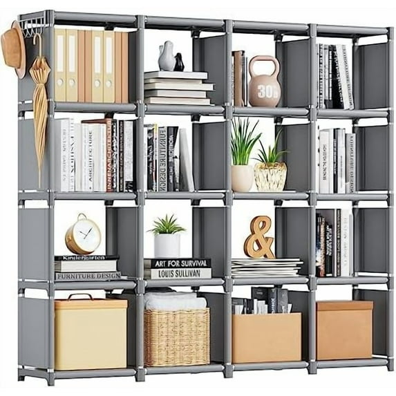 Book Shelf, 16 Cube Storage Organizer, DIY Bookcase, Metal Cube ...