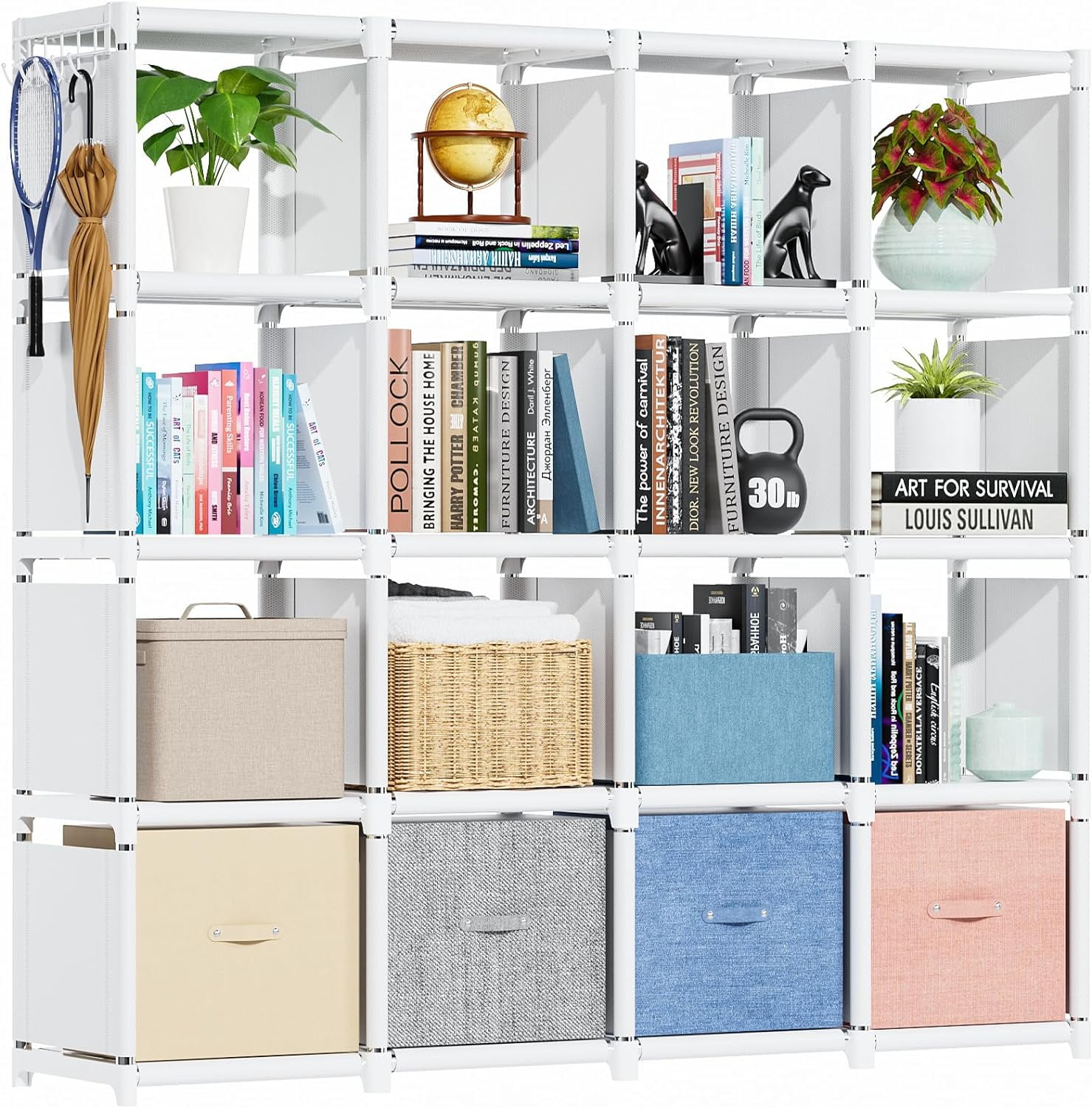 Book Shelf, 16 Cube Storage Organizer, Metal Cube Bookshelf, DIY ...