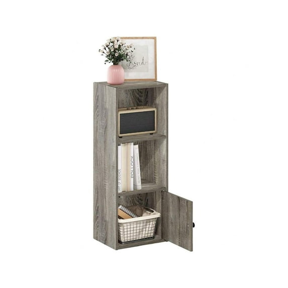 Book Shelf, 3-Tier Modern Bookshelf, Bookcase With 1 Door Storage ...