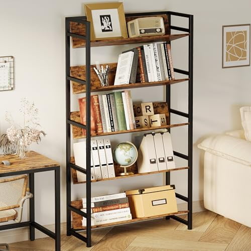 Book Shelf, 31.5 inch Wide Bookcase, 5 Tiers Large Bookshelf with ...