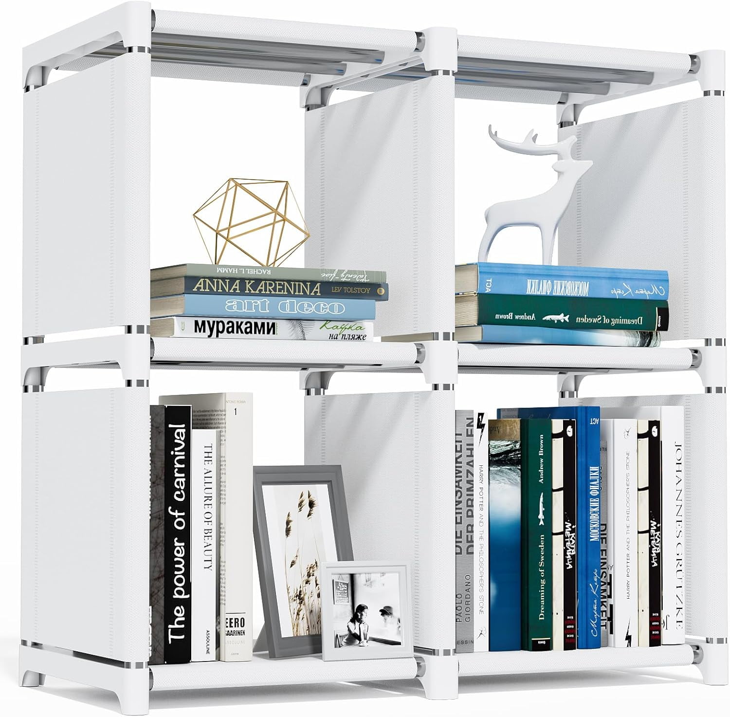 Book Shelf, 4 Cube Storage Organizer, DIY Bookcase, Metal Cube ...