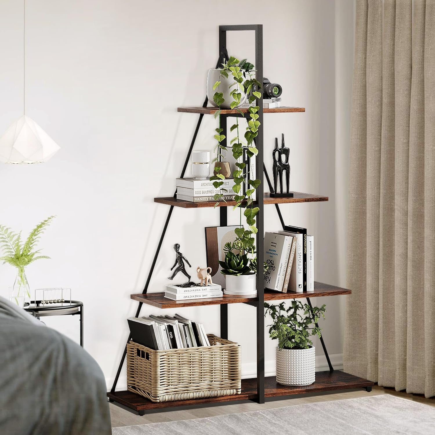 Book Shelf, 4 Tier Ladder Shelf, Ladder Bookcase with Sailboat A Shaped ...