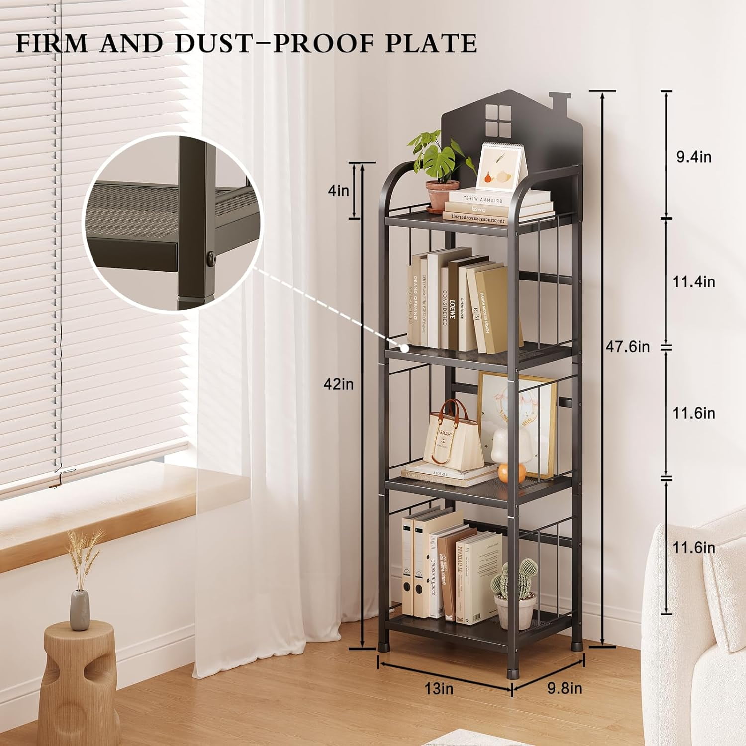 Book Shelf, 4-Tier Small Bookcase,Black Metal Bookshelf Modern Narrow ...