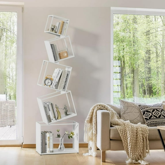 Book Shelf 5 Tier Black Metal Bookshelf 67 Inch Narrow Corner Bookcase ...