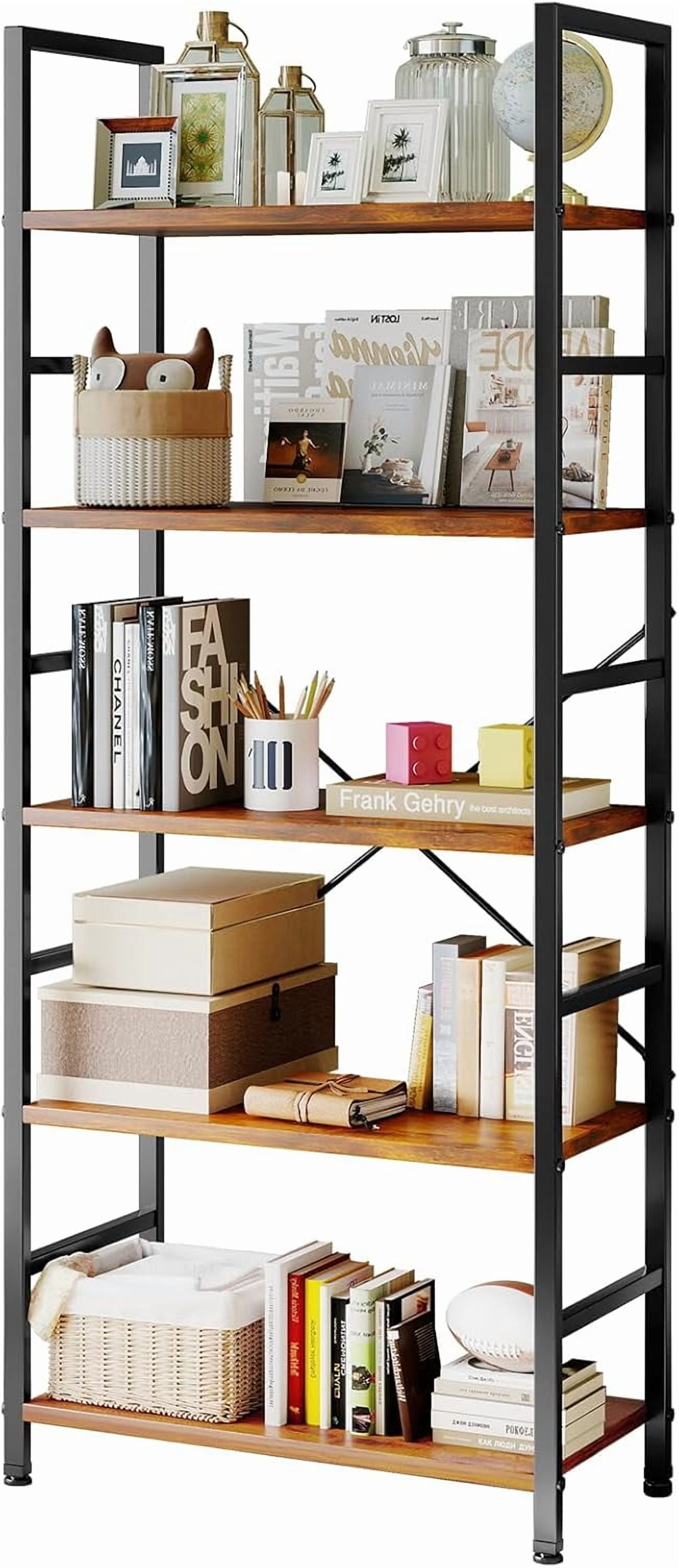 Book Shelf, 5 Tier Bookcase, Modern Tall Bookshelf Corner Storage ...