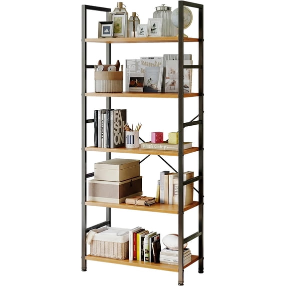 Book Shelf, 5 Tier Bookcase, Modern Tall Bookshelf for Garage Kit, CDs ...