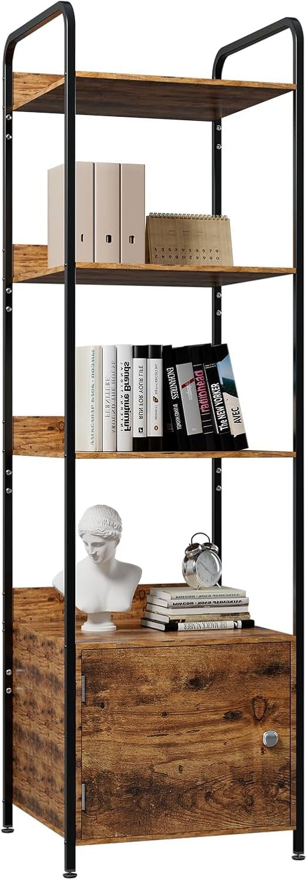 Book Shelf,5 Tier Bookcase with Storage,Freestanding Wood and Metal ...