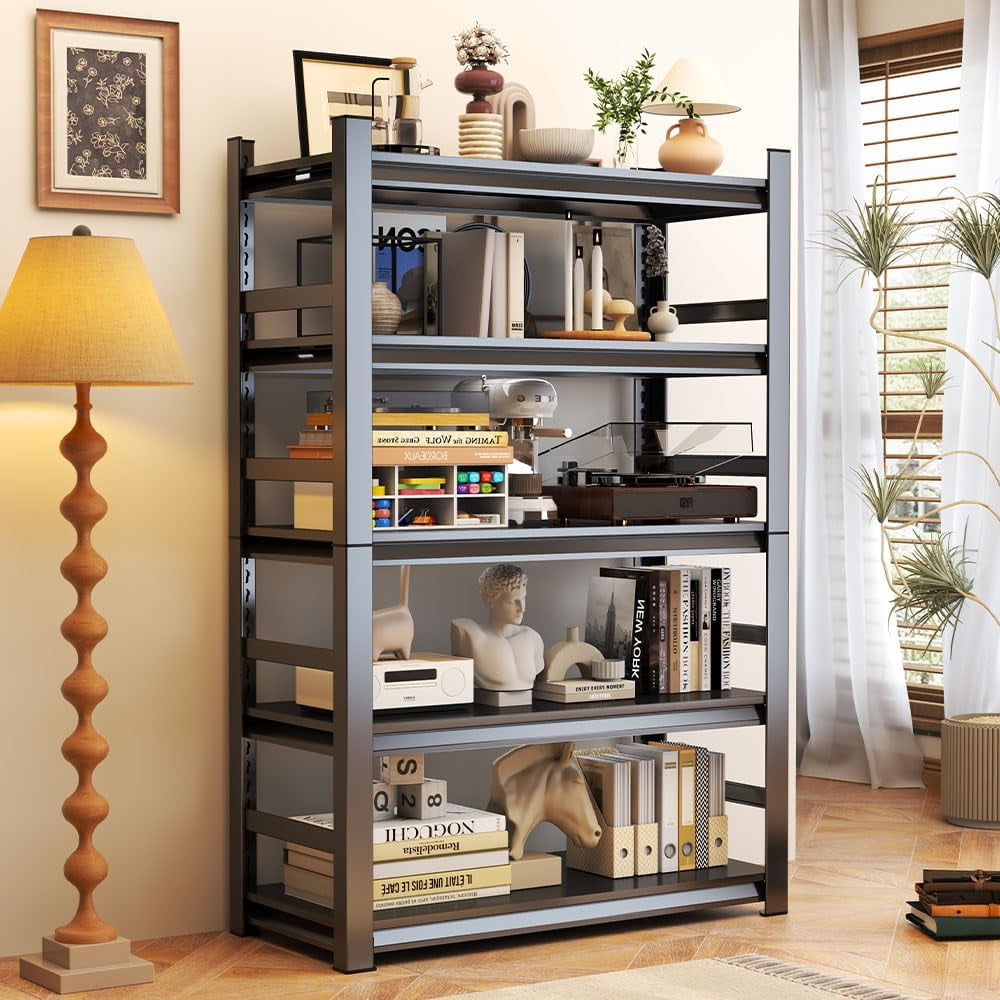 Book Shelf,5 Tier Heavy Duty Bookcase,Black Metal Bookshelf,Tall ...