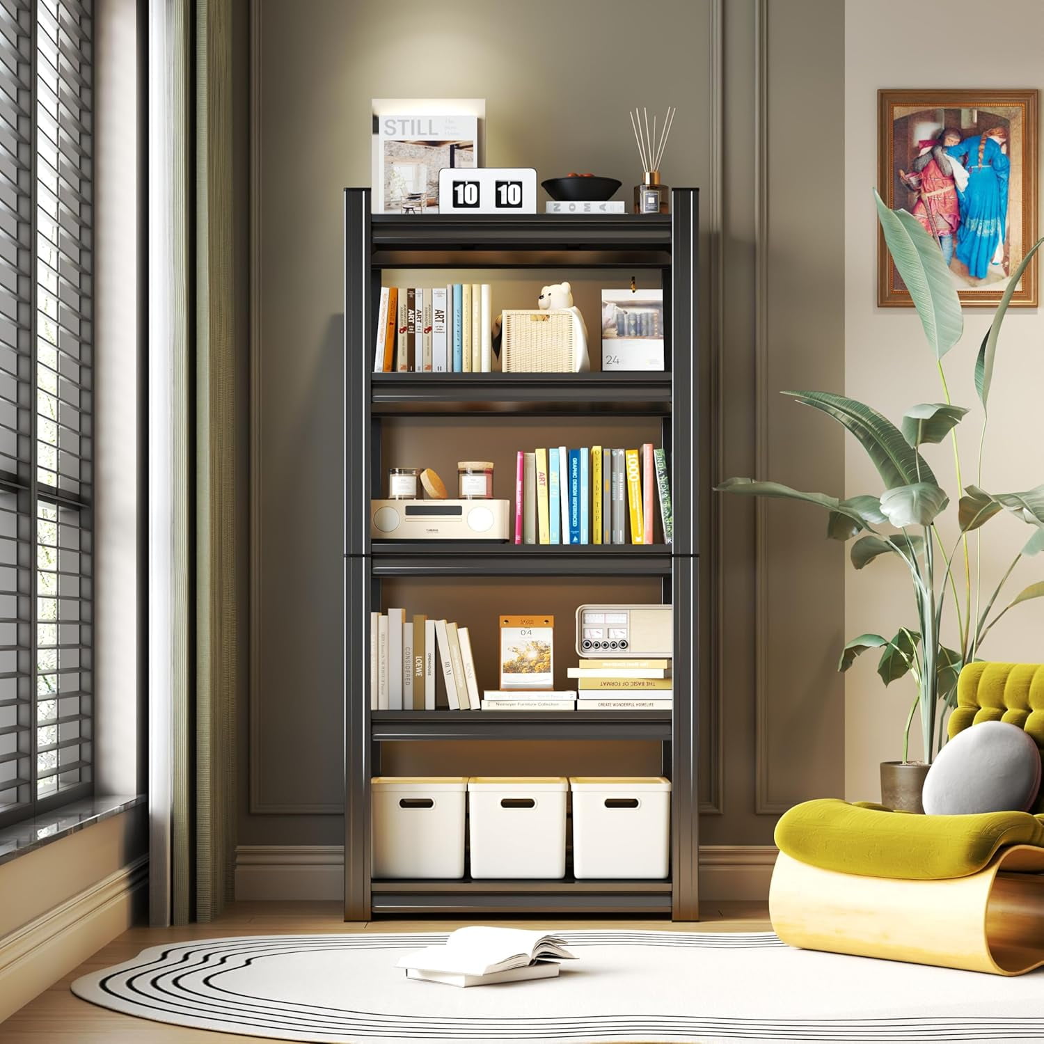 Book Shelf, 5 Tier Metal Bookshelf, Tall Book Shelves, Adjustable Book ...