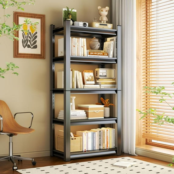 Book Shelf, 5 Tier Metal Bookshelf, Tall Book Shelves, Adjustable Book Shelves with Storage ...