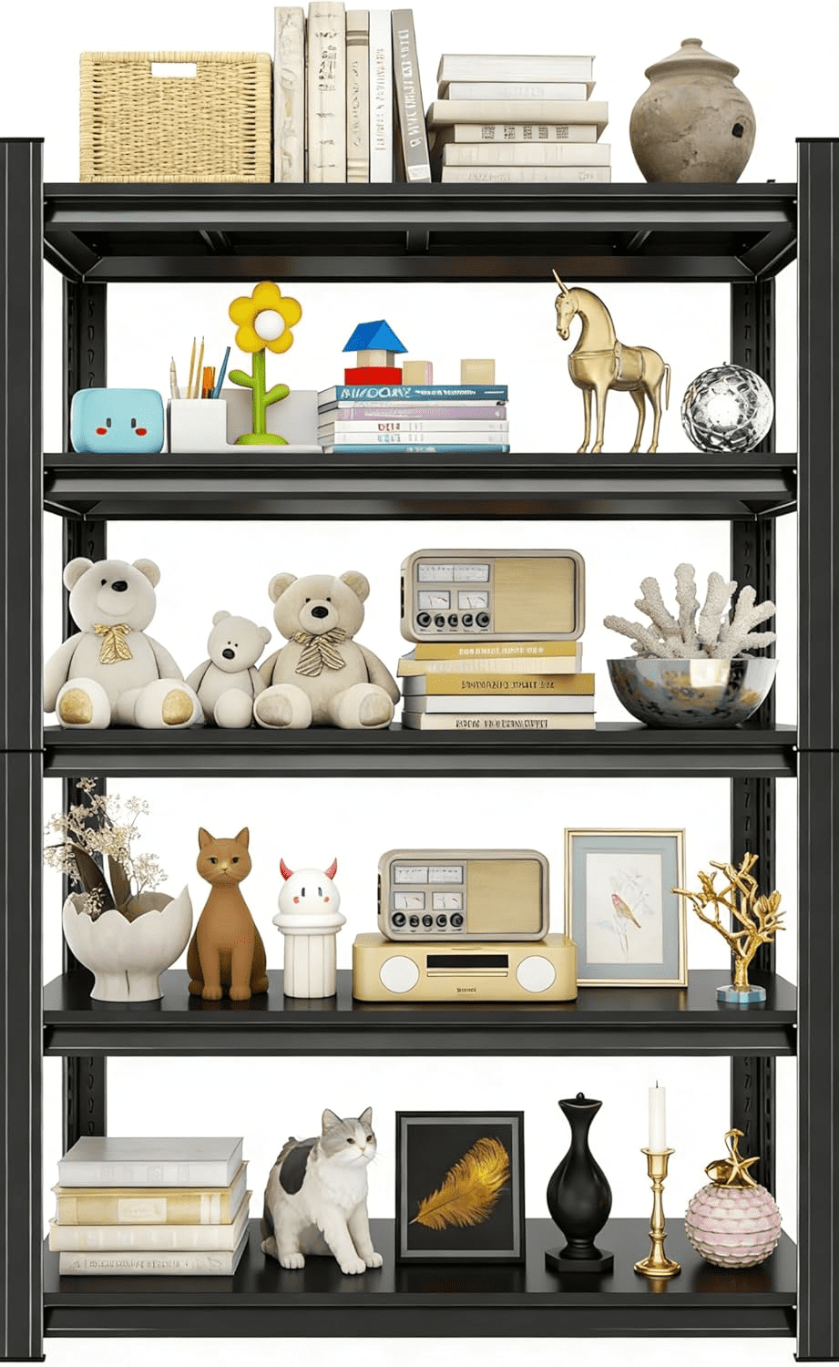 Book Shelf, 5 Tier Metal Bookshelves, Heavy Duty Bookcase, Adjustable ...